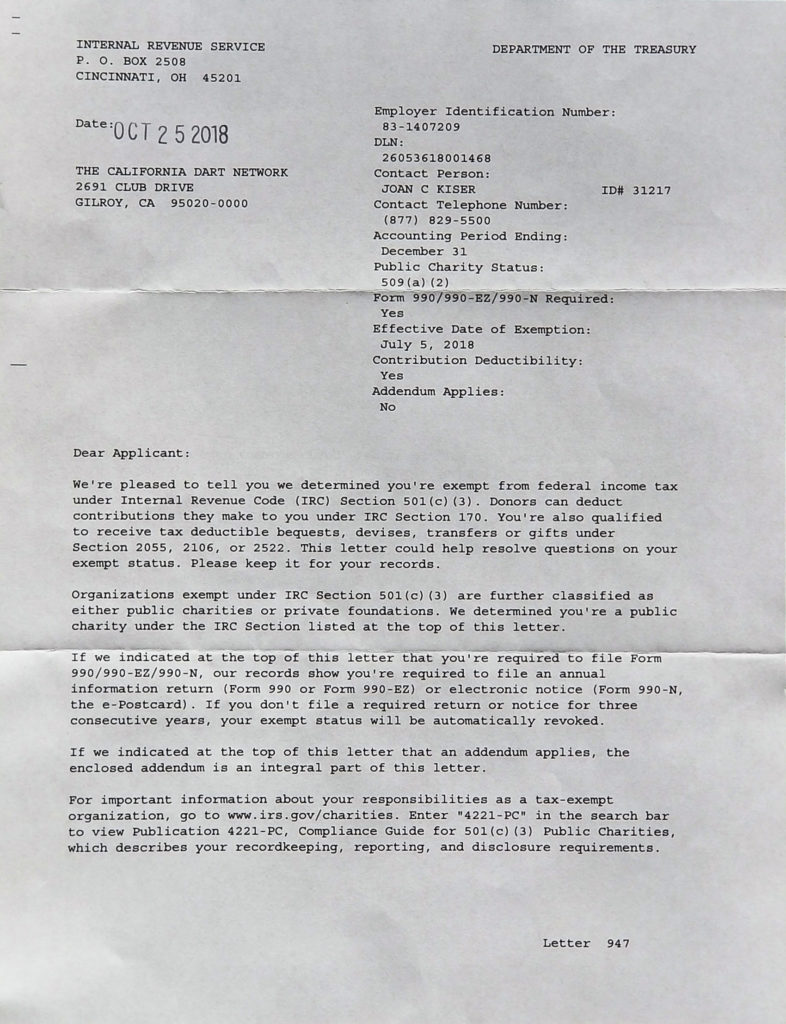 IRS 501c3 Determination Letter p1 | CalDART